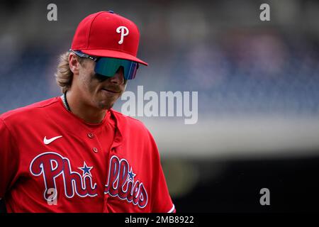 Philadelphia Phillies second baseman Bryson Stott fields a ball during a baseball game against ...