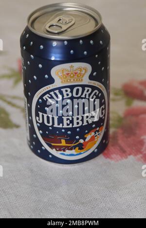 Copenhagen/Denmark/20 January 2023/Alcoghol tuborg beer with danish ...