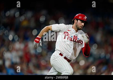 Philadelphia Phillies' Matt Vierling plays during a baseball game ...
