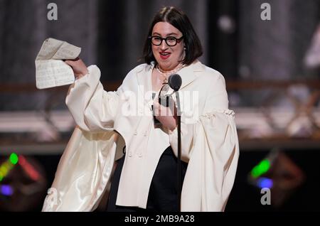 Gabriella Slade accepts the award for best costume design of a musical ...
