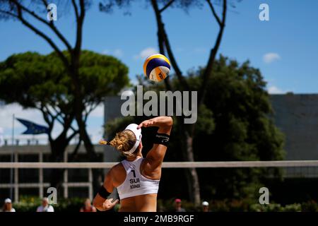 Canada's Wilkerson Brandie returns the ball to Switzerland's Esmee ...