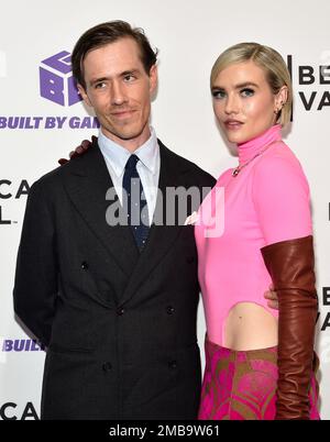Composer Julian Brink, left, and actor Maddie Hasson attend the ...