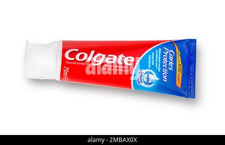 CHISINAU, MOLDOVA -March 13, 2016;: Colgate tooth paste on white ...