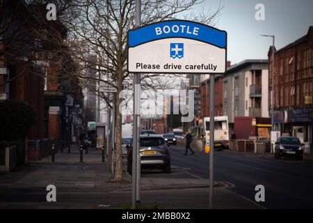 Stanley Road, the main thoroughfare through the town of Bootle, Sefton ...