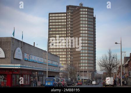 Triad House on Stanley Road in the centre of the town of Bootle, Sefton ...