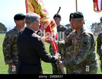 Col. Sam Kline, right, commander of U.S. Army Garrison Presidio of Monterey, speaks at a ...