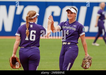 Northwestern infielder Hannah Cady (16) at bat during an NCAA softball ...