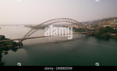 The aerial view of Adomi Bridge. Volta River, Atimpoku, Ghana, West ...