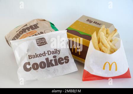 Burger King Whopper in wrapper on white background. Cut out Stock Photo ...