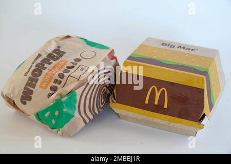 Burger King Whopper in wrapper on white background. Cut out Stock Photo ...