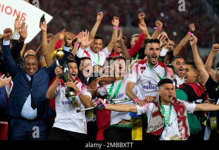 Wydad AC players celebrate their victory at the end of the CAF ...
