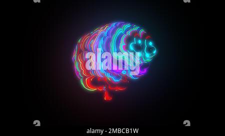 Meta Brain, 3D render of human brain with glow colourful surface Stock ...