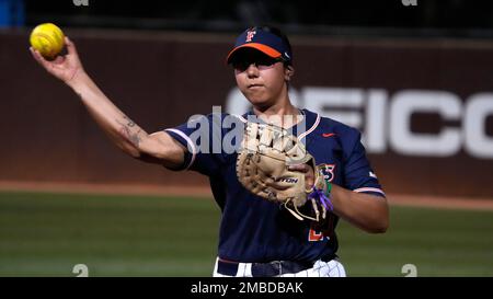 Cal State Fullerton infielder Daisy Munoz (20) during an NCAA softball ...