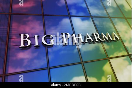 Big Pharma glass building concept. Pharmaceutical medical industry and ...