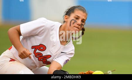 Ole Miss infielder Mikayla Allee (6) throws the ball to first base ...