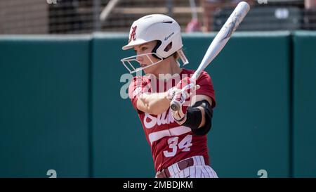 Alabama catcher Ally Shipman (34) gets Stanford outfielder Kaitlyn Lim ...