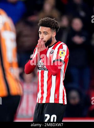 Jayden Bogle #20 of Sheffield United celebrates scoring the opening ...