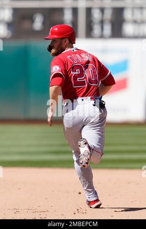 Los Angeles Angels' Jared Walsh (20) celebrates with teammates in the ...