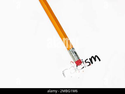 Pencil erasing the word Social Stock Photo - Alamy