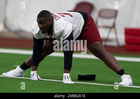 Washington Commanders guard Chris Paul works during Rookie Mini Camp ...