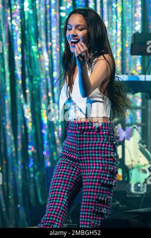 Olivia Rodrigo performs during the Sour Tour at the Coca-Cola Roxy on ...
