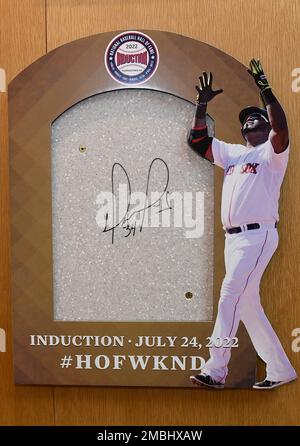 Baseball Hall of Fame inductee David Ortiz speaks to reporters during a ...