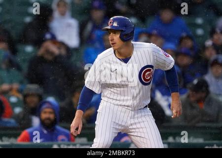 Chicago Cubs' Frank Schwindel walks to the dugout after striking out ...