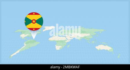 Map illustration of Grenada with the flag. Cartographic illustration of ...