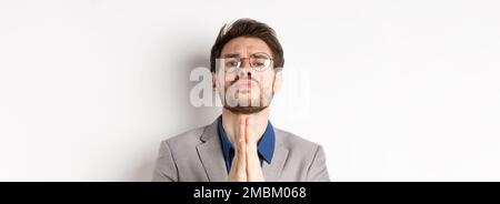 Clingy guy in glasses asking for last favour, begging for help and ...