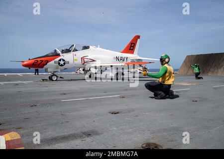 A T-45C Goshawk prepares to launch from the aircraft carrier USS Gerald ...