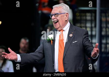 Philadelphia Flyers public address announcer Lou Nolan is honored prior ...