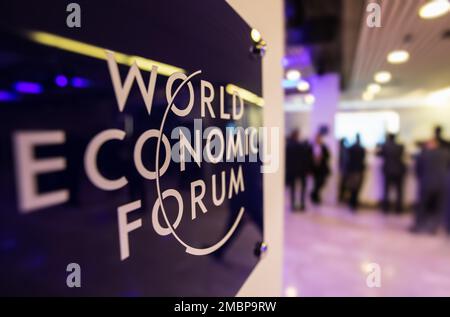 World Economic Forum logo seen in Davos, Switzerland. (Photo by ...