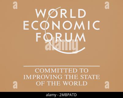World Economic Forum logo seen in Davos, Switzerland. (Photo by ...