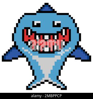 Cute shark character pixel art. Vector illustration Stock Photo - Alamy
