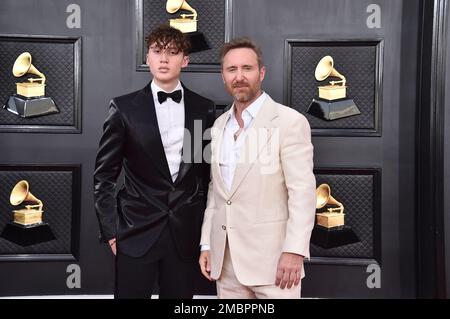 Elvis Guetta, left, and David Guetta arrive at the 64th Annual Grammy ...