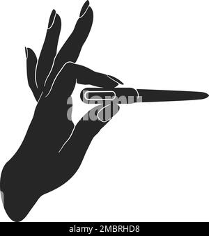 Nail technician hand holding nail file for manicure concept as line ...
