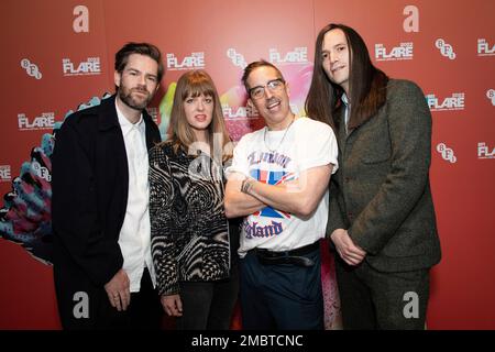 Verity Susman, left, and Matthew Simms pose for photographers upon ...