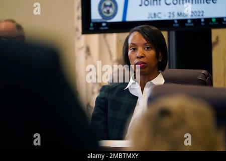 Rep. Angela Cockerham, I-Magnolia, listens to discussion during a ...
