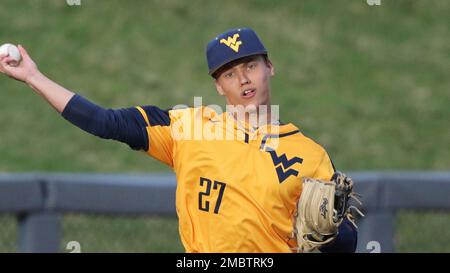 West Virginia's JJ Wetherholt #27 runs to first against Youngstown St ...