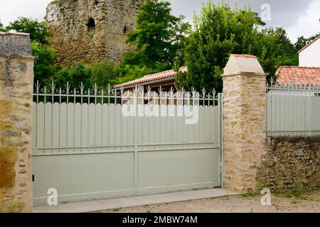 steel green clear metal gate fence on modern house Stock Photo - Alamy