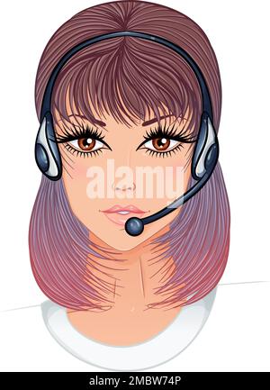 portrait of customer support operator call center worker with headset ...