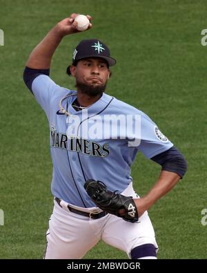 Seattle Mariners pitcher Yohan Ramirez throws to the Toronto Blue Jays ...