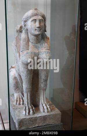 Limestone figure of a female sphinx of Egyptian origin displayed at the ...