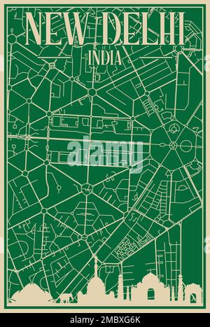 Road network poster of the downtown NEW DELHI, INDIA Stock Vector Image ...