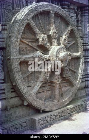 Wheel carved from stone, chariot of the Vedic sun god Surya, Surya ...