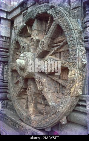 Wheel carved from stone, chariot of the Vedic sun god Surya, Surya ...