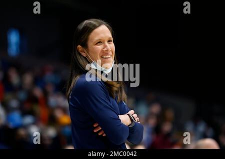 Columbia head coach Megan Griffith calls to her team during the first ...