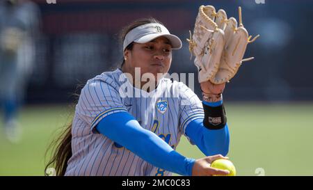 UCLA starting pitcher Megan Faraimo (8) delivers a pitch during an NCAA ...