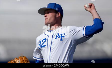Air Force pitcher Kyle Moats follows through on his delivery during an ...