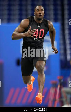 Miami (Ohio) defensive lineman Dominique Robinson runs a drill during ...